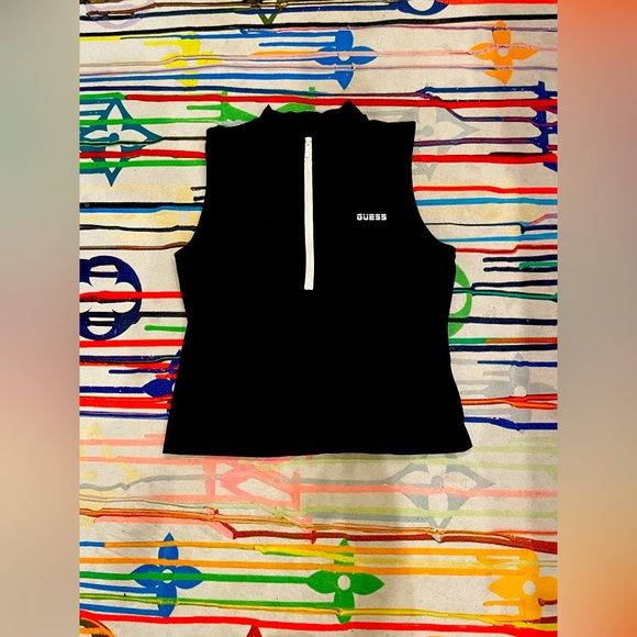 Guess | Tops | Guess Cut Off Sleeve Vest White Zip At The Front | Poshmark